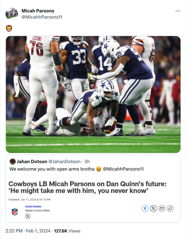 Cowboys’ Micah Parsons Responds to Jahan Dotson’s Recruitment to Commanders | Rogue Valley Times